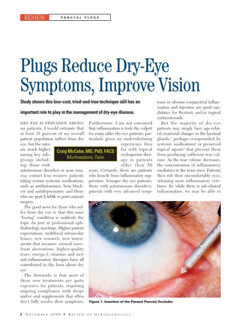 Plugs Reduce Dry-Eye Symptoms, Improve Vision - Odyssey Medical