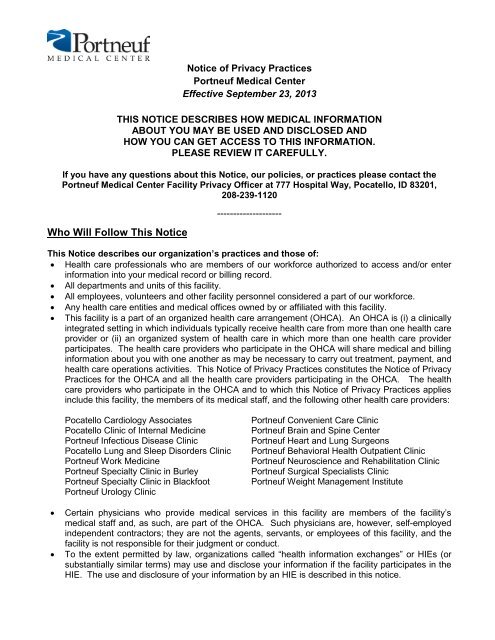 Notice of Privacy Practices - Portneuf Medical Center