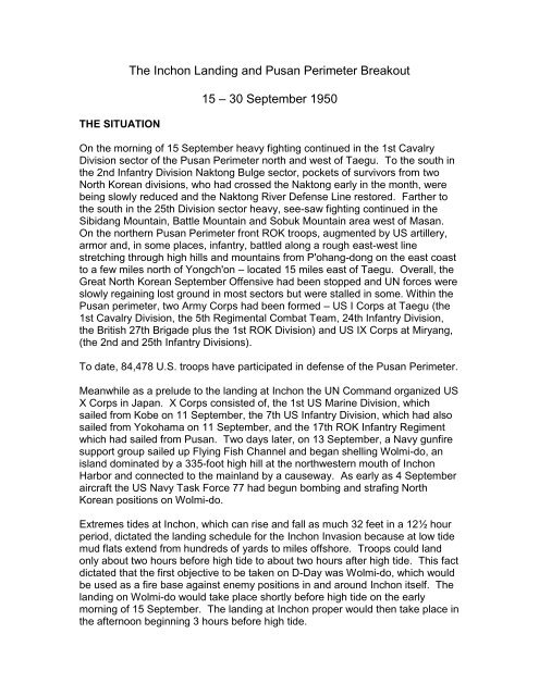 The Inchon Landing and Pusan Perimeter Breakout 15 â 30 ...