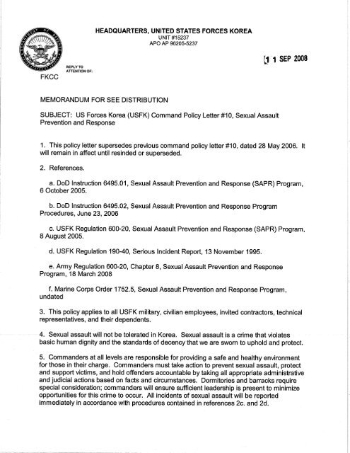 (USFK) Command Policy Letter #10 - United States Forces Korea