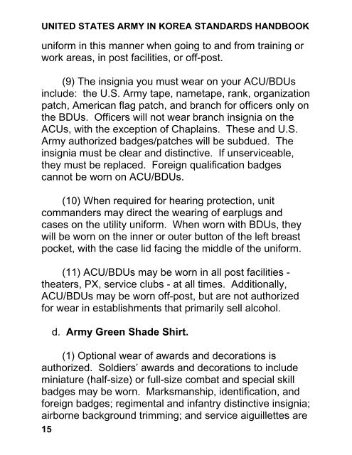UNITED STATES ARMY IN KOR