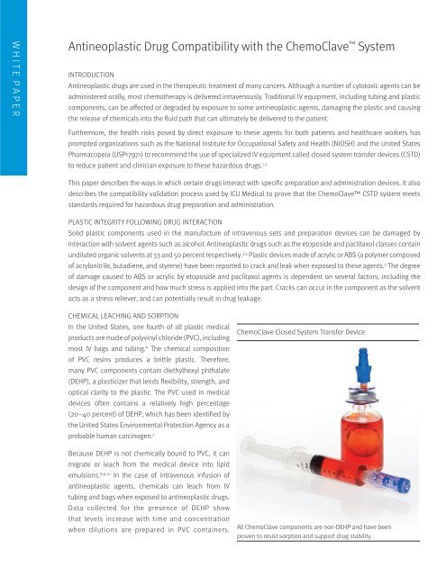 Antineoplastic Drug Compatibility with the ... - ICU Medical, Inc.