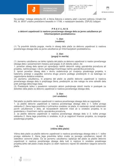 Pravilnik o delovni uspeÅ¡nosti - poveÄ an obseg