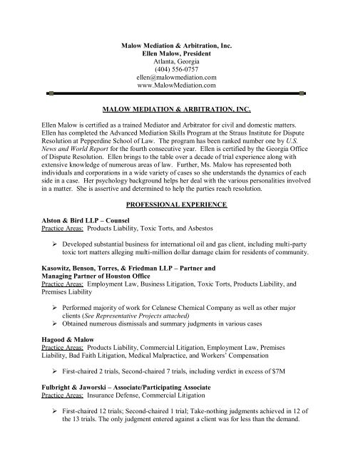 Download Ellen's "Resume" - MalowMediation.com