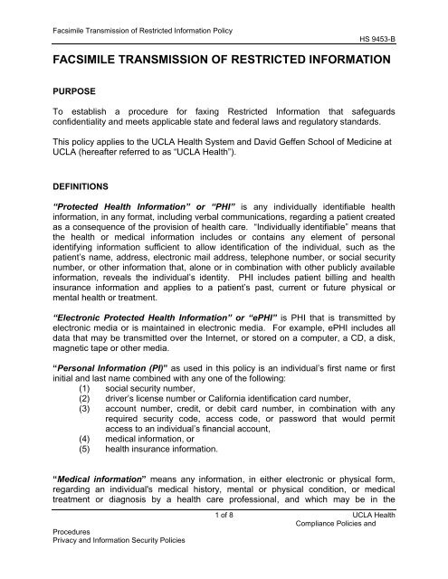 Facsimile Transmission of Restricted Information - Office of ...