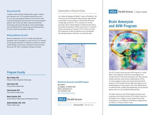 Brain Aneurysm and AVM Program brochure - UCLA Neurosurgery