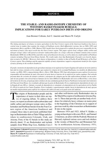 Joan Brenner Coltrain, Joel C. Janetski, and ... - University of Utah