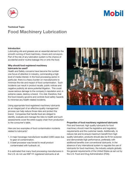Food Machinery Lubrication - Mobil™ Industrial Lubricants