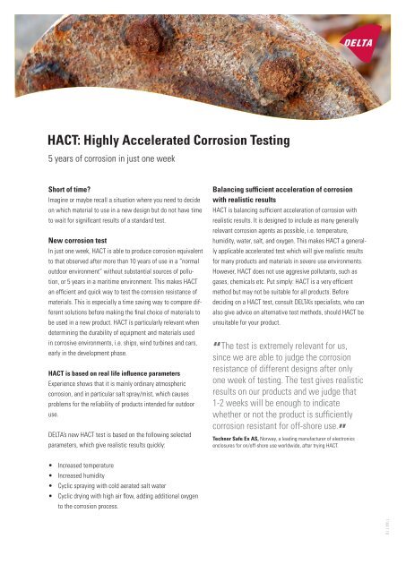 HACT: Highly Accelerated Corrosion Testing - Delta