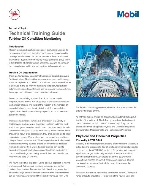 Turbine Oil Condition Monitoring Training Guide - Mobil™ Industrial ...