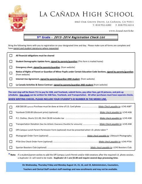 9th Grade Checklist and Information