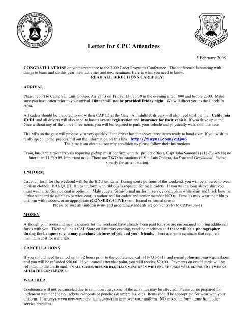 Letter for CPC Attendees - California Wing Cadet Programs