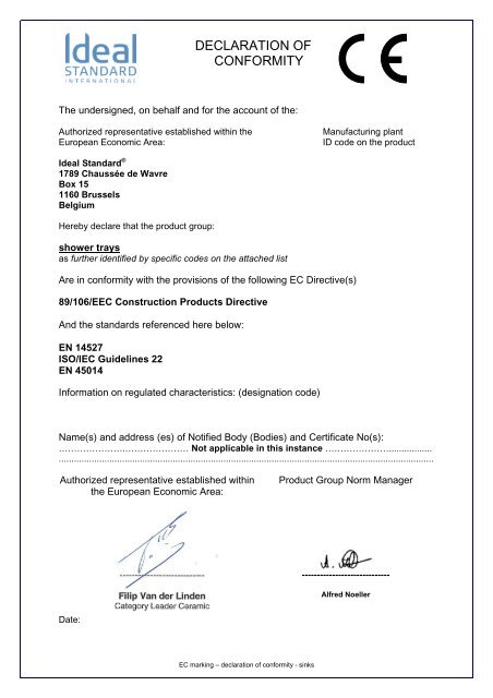 EC Declaration of conformity showertrays-uk - Ideal Standard