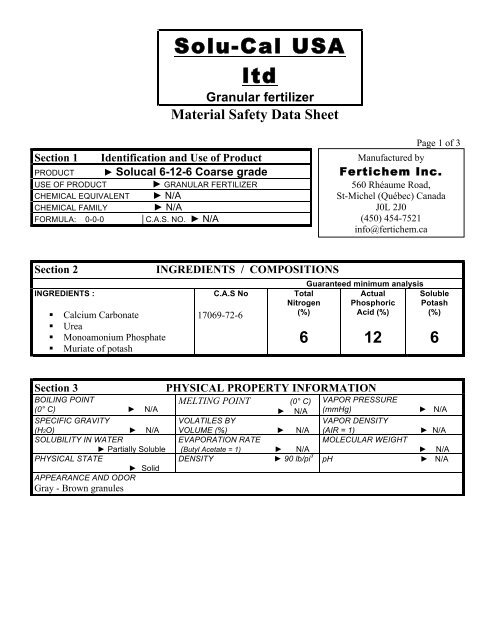 MSDS - Solu-Cal
