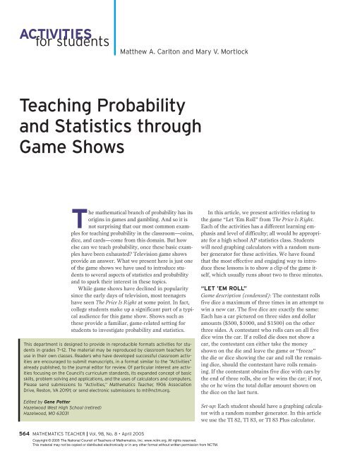 Teaching Probability and Statistics through Game Shows