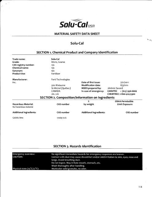 MSDS - Solu-Cal