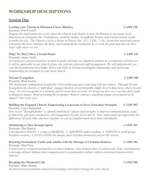 WORKSHOP DESCRIPTIONS