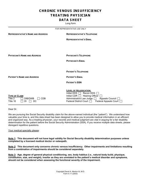 Medical opinion form for chronic venous insufficiency