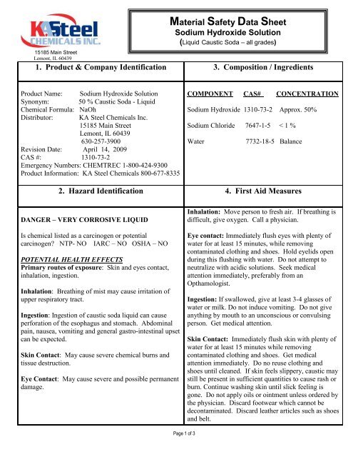 Material Safety Data Sheet - KA Steel Chemicals
