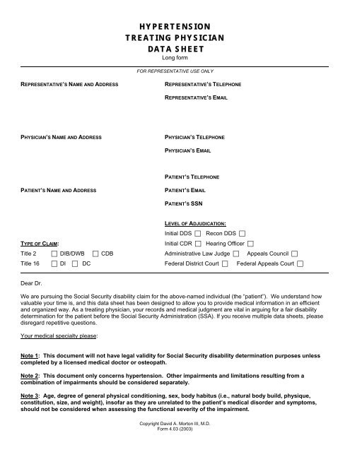 Medical opinion form for hypertension