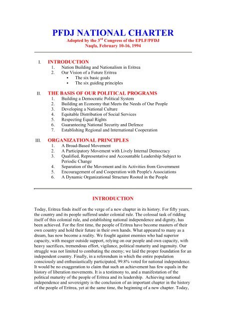 pfdj national charter - ECSS | Eritrean Center for Strategic Studies