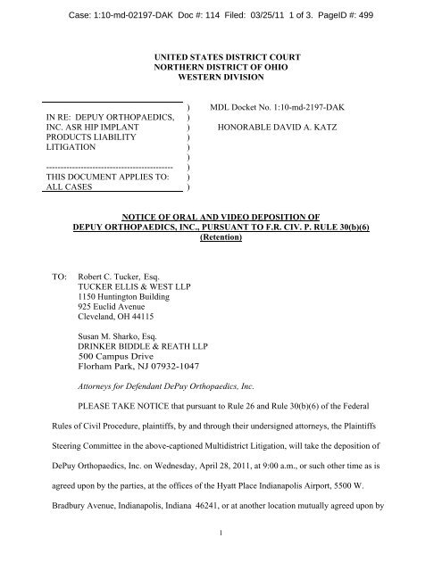 Notice of Depo--DePuy Orthopaedics Retention