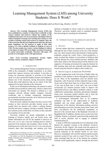 Learning Management System (LMS) among University ... - ijeeee