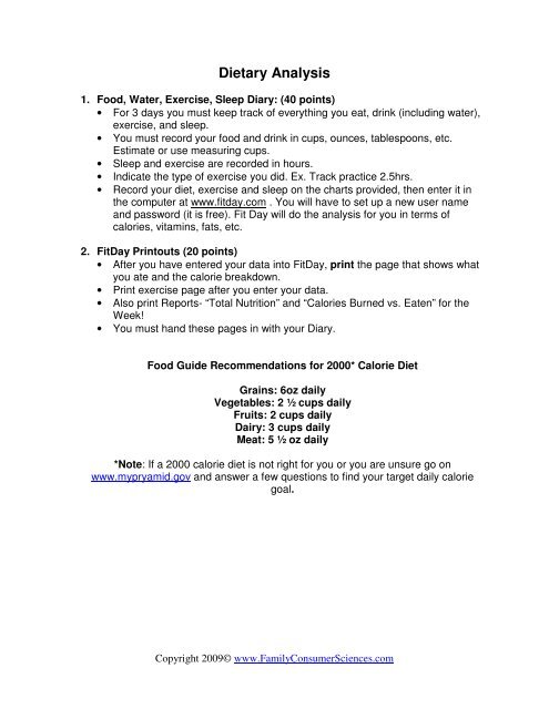 Dietary Analysis Project Instructions