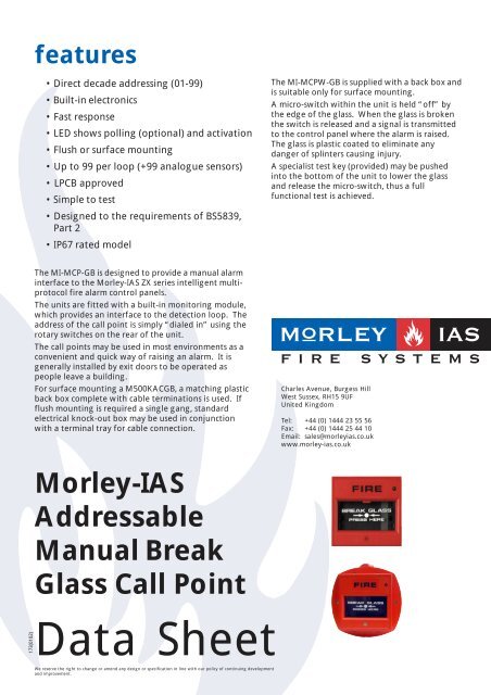 Morley IAS Addressable Manual Break Glass Call Point - Systems