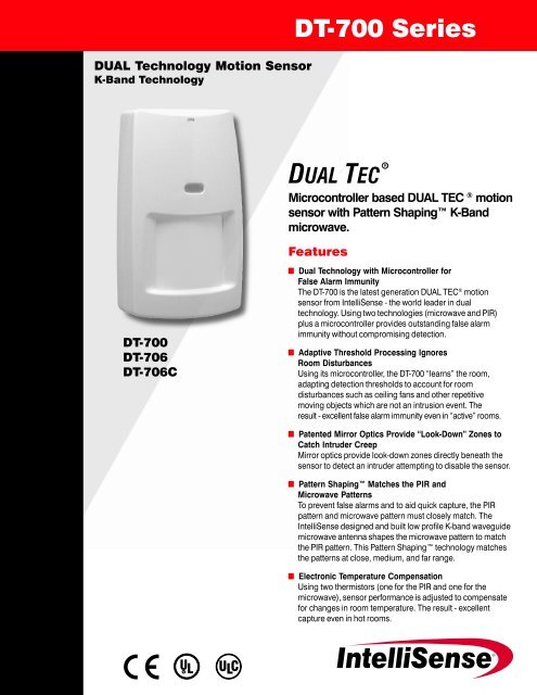 DT-700 Series Dual Tec Motion Sensor Data Sheet - Systems