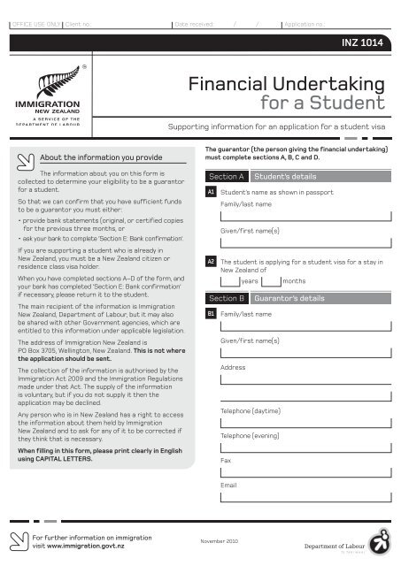 Financial Undertaking for a Student (INZ 1014) - Wintec