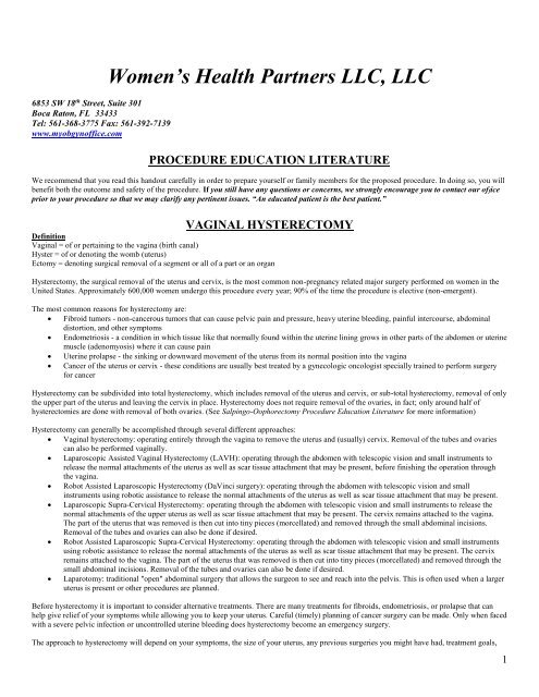 Hysterectomy (Vaginal) Consent Form - Women's Health Partners ...