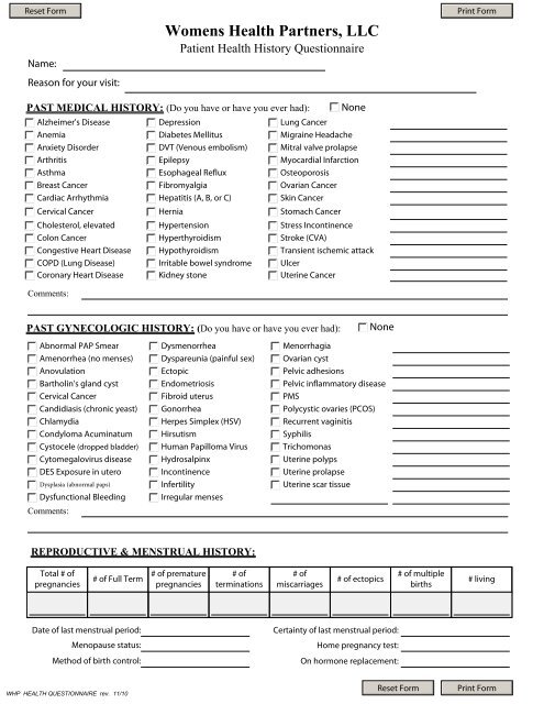 Health Questionnaire - Women's Health Partners, LLC