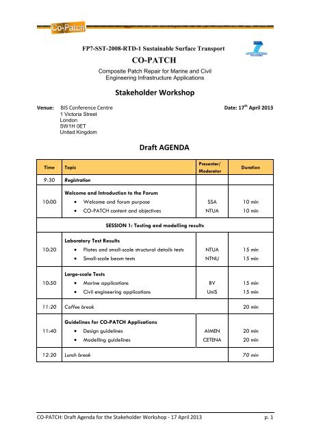 CO-PATCH Stakeholder Workshop Draft AGENDA - SSA