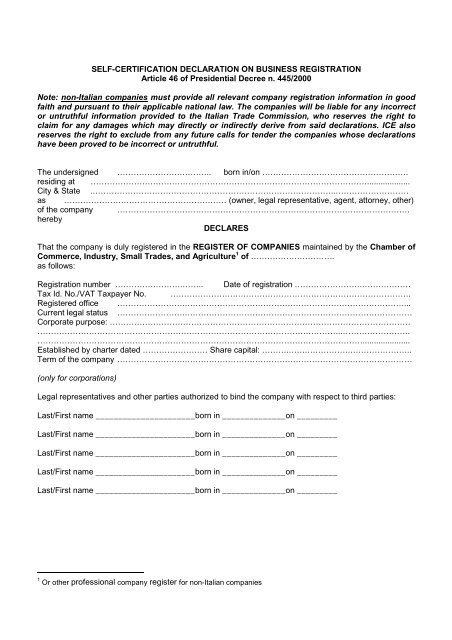 Self certification - Ice