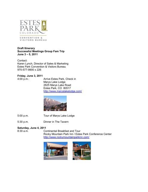 Draft Itinerary Successful Meetings Group Fam Trip June 3 â 5, 2011 ...