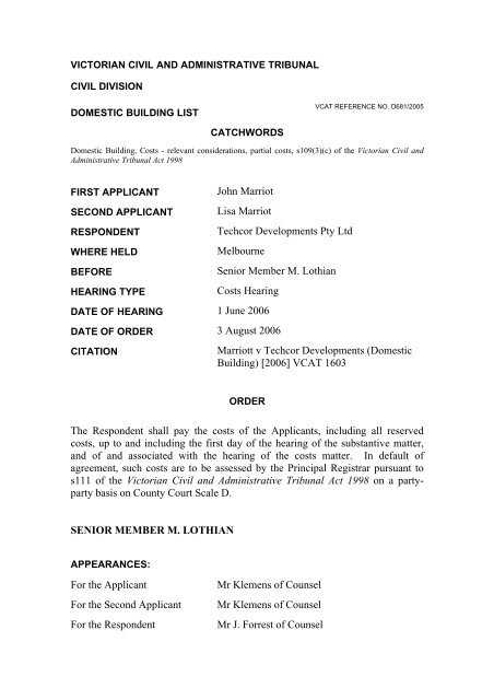 VICTORIAN CIVIL AND ADMINISTRATIVE TRIBUNAL