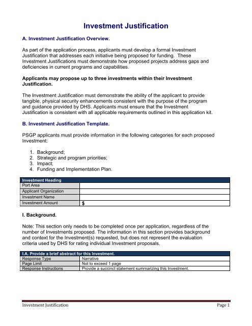 Investment Justification