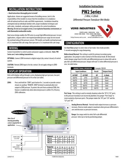 Installation Instructions PW2 Series