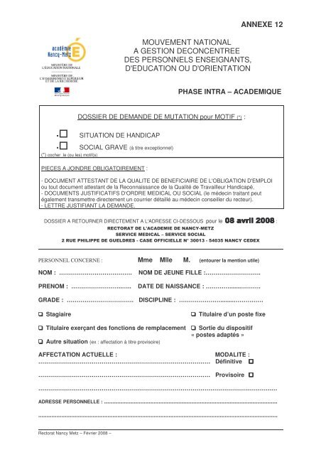 dossier affectation post 3ème nancy metz
