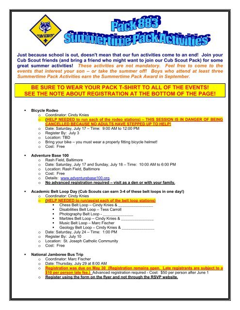 Summertime Pack Activities - Cub Scout Pack 883