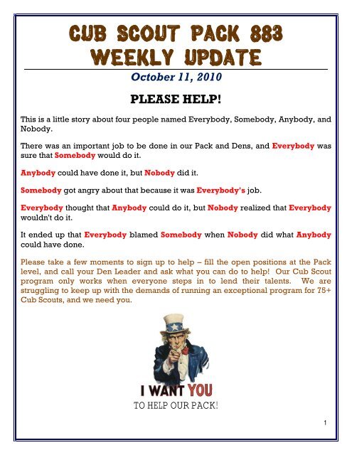 please help! - Cub Scout Pack 883