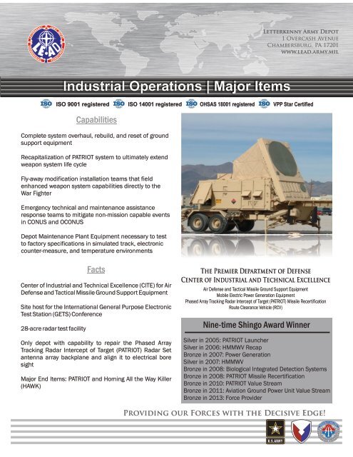 Capabilities Information Sheets in PDF - Letterkenny Army Depot