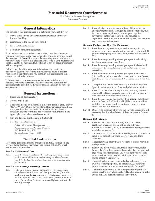 OPM Financial Resources Questionnaire
