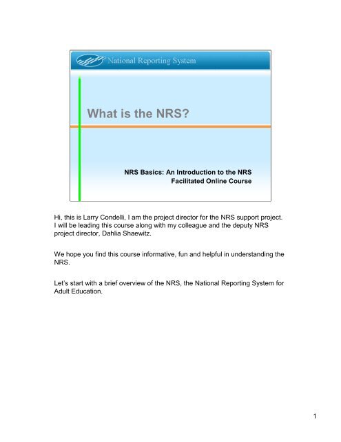 What is the NRS? - National Reporting System