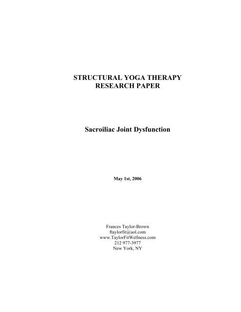 STRUCTURAL YOGA THERAPY RESEARCH PAPER Sacroiliac Joint