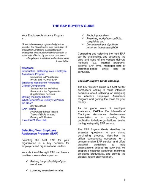 EAP Buyer's Guide - Employee Assistance Professionals Association