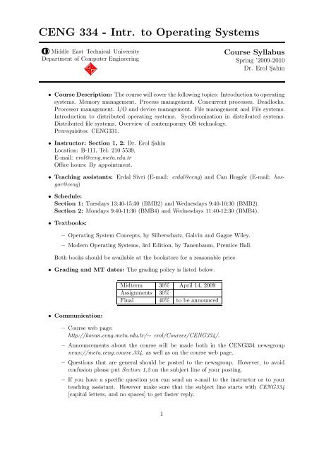 CENG 334 - Intr. to Operating Systems - kovan - Middle East ...