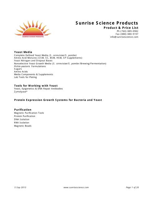 Sunrise Science Products