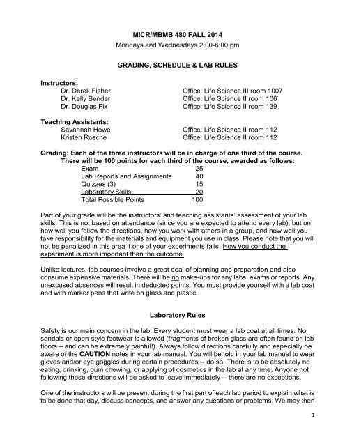 MICR 480: Molecular Biology of Microorganisms Laboratory